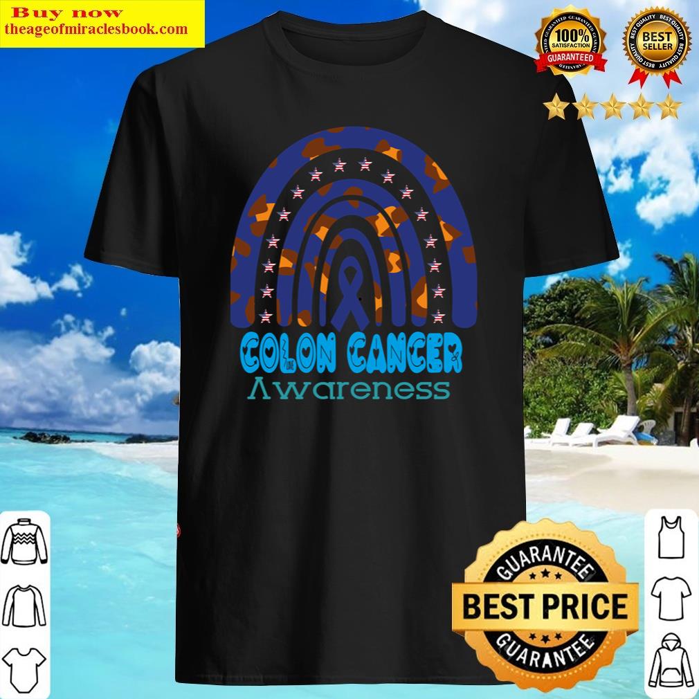 Colon Cancer Awareness Blue Ribbon And Rainbow Shirt