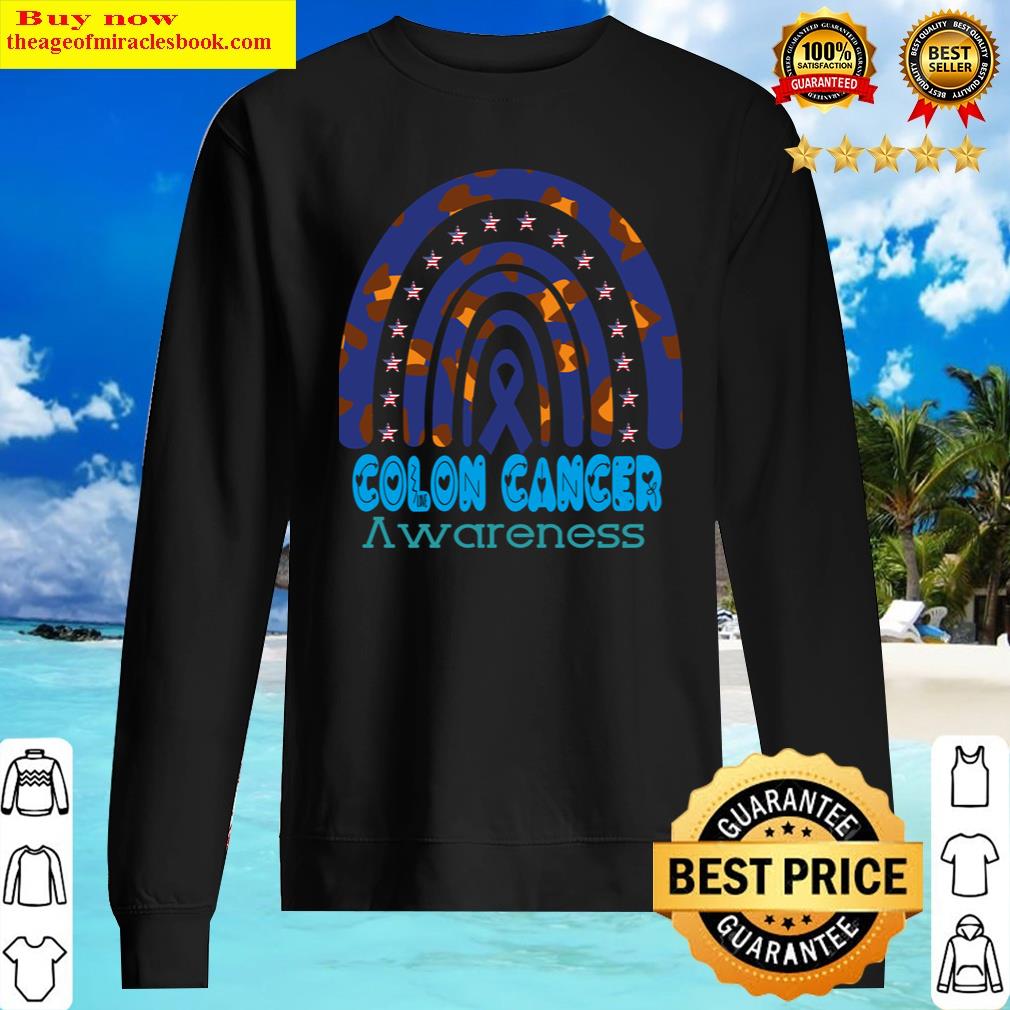 Colon Cancer Awareness Blue Ribbon And Rainbow Shirt
