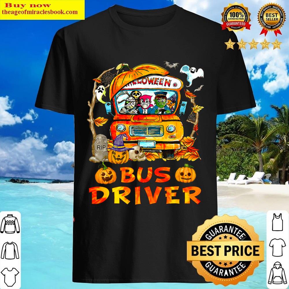School Bus Driver Pumpkin Season Skeleton Fall Halloween Shirt